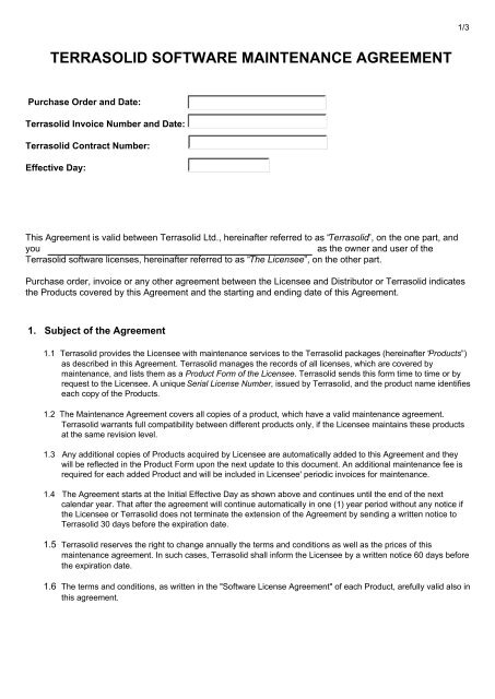 TERRASOLID SOFTWARE MAINTENANCE AGREEMENT terrasolid-software-maintenance-agreement
