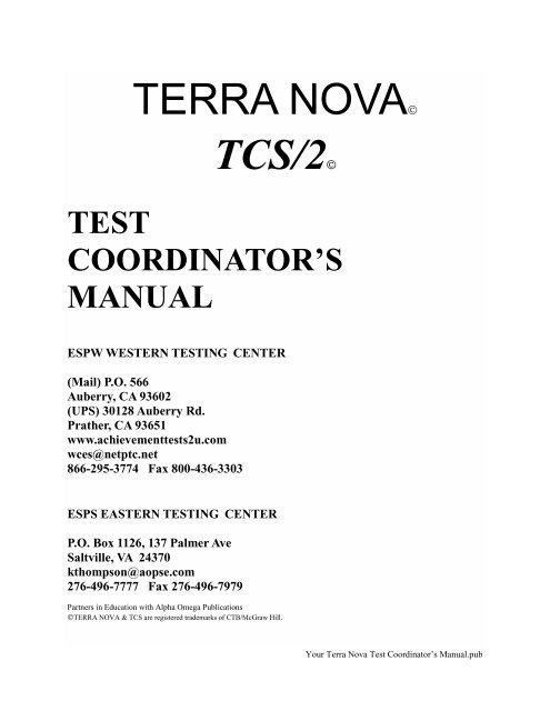 Terra Nova Test Coordinator Manual - Achievement Tests 2 U