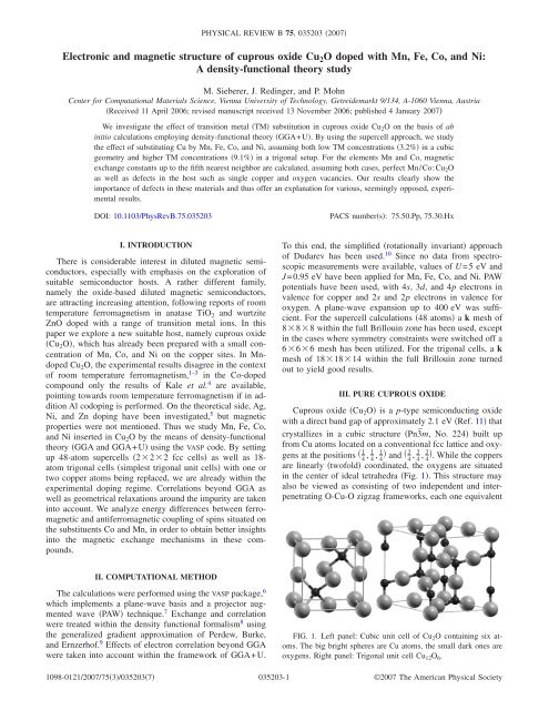 Electronic and magnetic structure of cuprous oxide Cu2O doped ...