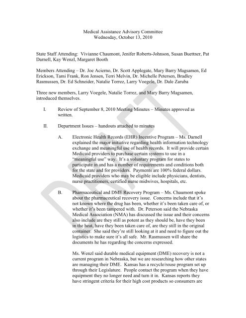 Medical Assistance Advisory Committee - Nebraska Department of ...
