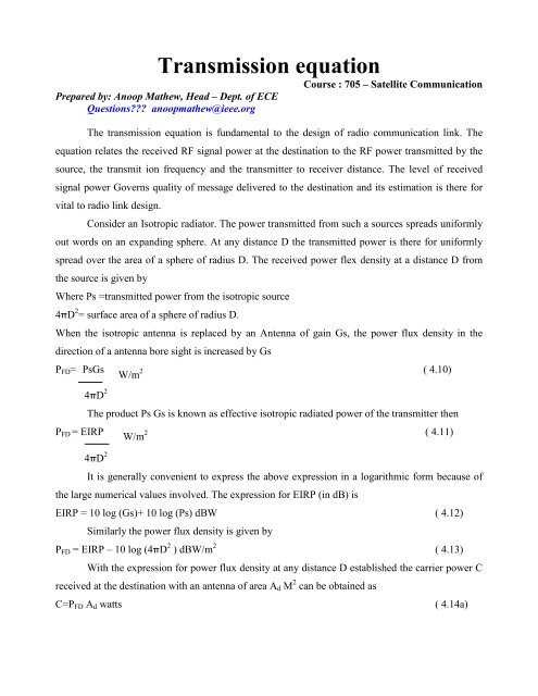 Transmission equation