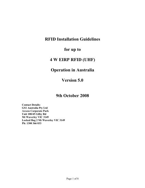 RFID Installation Guidelines for up to 4 W EIRP RFID ... - GS1 Australia