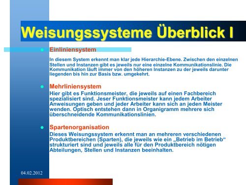 Weisungssysteme Überblic