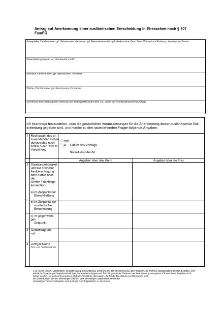 Antrag auf Anerkennung einer ausländischen Entscheidung in ...