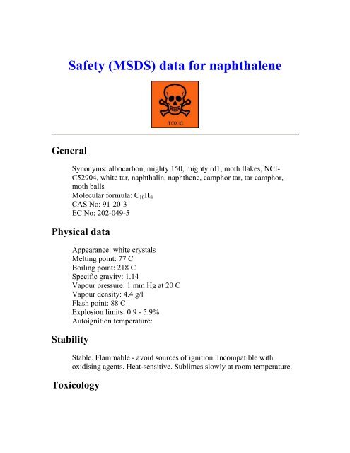 Safety (MSDS) data for naphthalene - Akron Public Schools