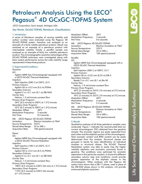 Petroleum Analysis Using the LECO Pegasus 4D GCxGC-TOFMS ...