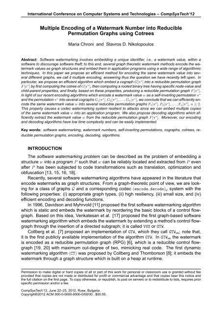 Multiple Encoding of a Watermark Number into Reducible ...