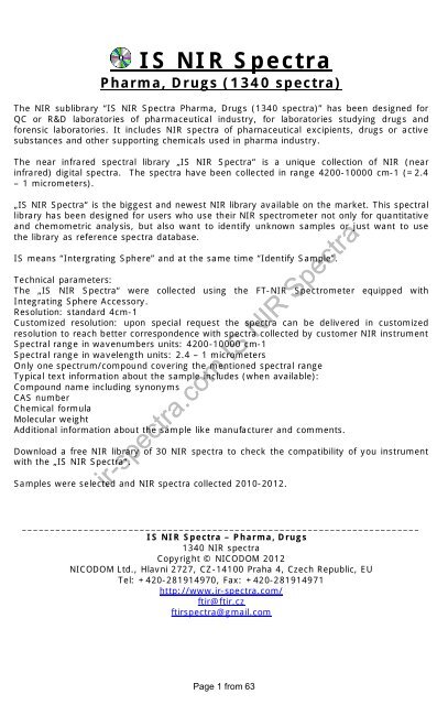 List of Spectra - FTIR Spectra. Infrared spectra Library FTIR. FT-IR ...