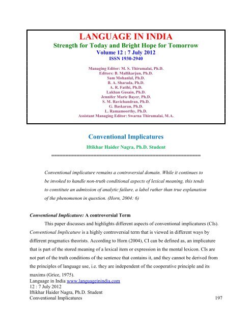 Conventional Implicatures - Language in India