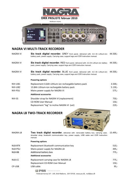 NAGRA VI MULTI-TRACK RECORDER NAGRA LB TWO ... - PSS
