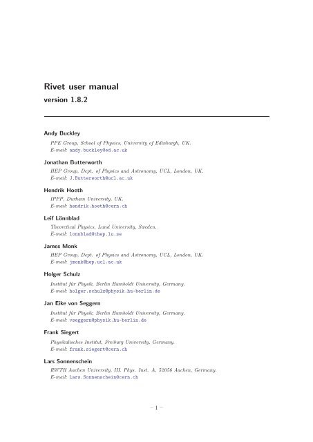 Rivet user manual - Rivet - HepForge