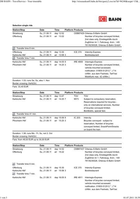 DB BAHN - TravelService - Your timetable - IFMA