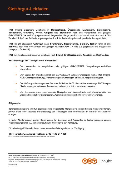 Gefahrgut-Leitfaden - TNT Innight