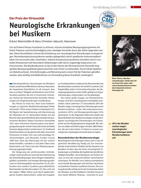 Neurologische Erkrankungen bei Musikern - IMMM Hannover