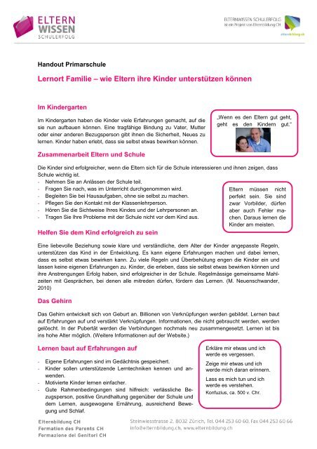 Handout Referat Primar - Schule Zeiningen