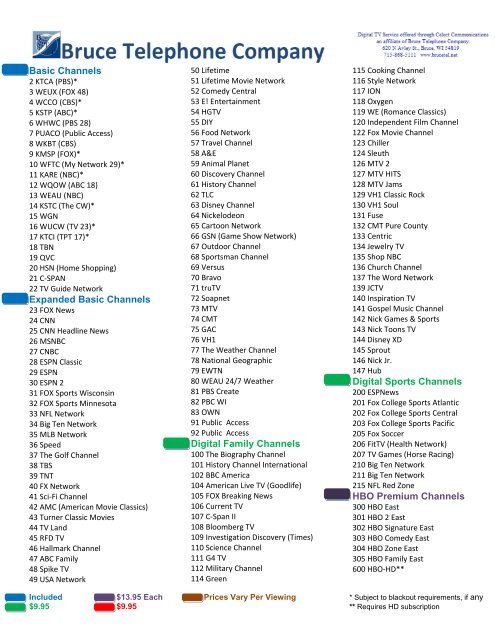 Basic Channels Expanded Basic Channels Digital Family Channels ...