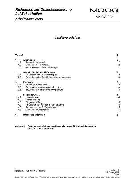 Richtlinien zur Qualitätssicherung bei Zukaufteilen Arbeitsanweisung Richtlinien zur Qualitätssicherung bei Zukaufteilen Arbeitsanweisung