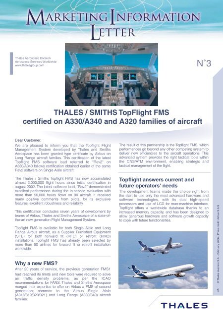 THALES / SMITHS TopFlight FMS certified on ... - Customer Online