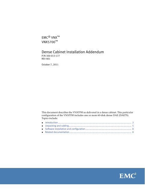 VNX5700 Dense Cabinet Installation Addendum - EMC