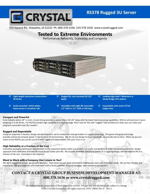 RS378 Rugged 3U Server - Crystal Group
