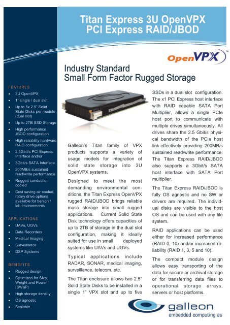 Titan 3U OpenVPX SATA JBOD - Galleon Embedded Computing ...