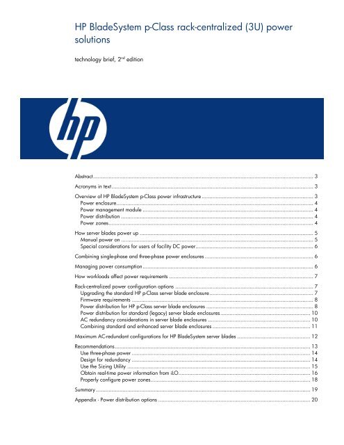 HP BladeSystem p-Class power solutions technology brief