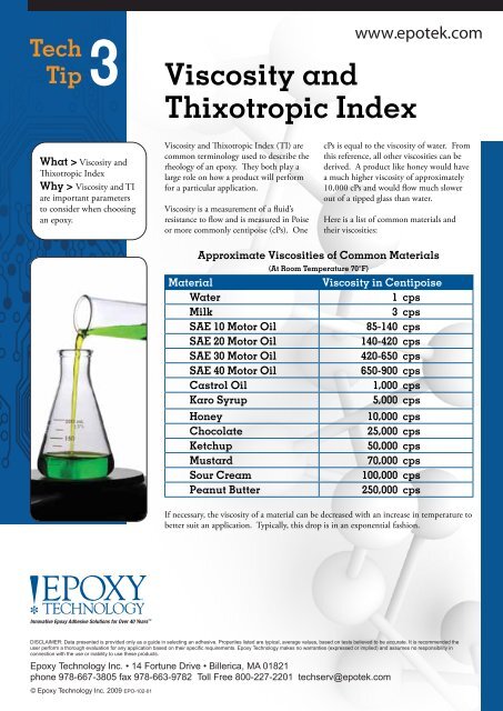Tech Tip Viscosity and Th ixotropic Index 3 - Epoxy Technology