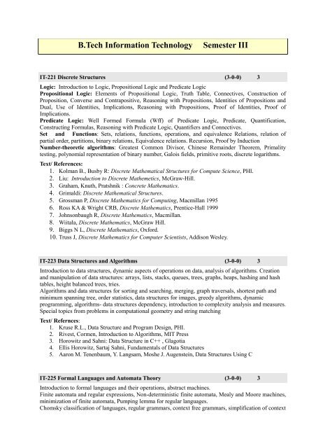 B.Tech Information Technology Semester III