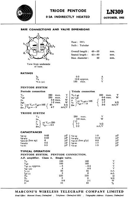 TRIODE PENTODE LN3Q9 - Frank's electron Tube Data sheets