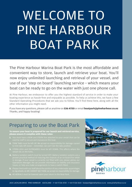 WELCOME TO PINE HARBOUR BOAT PARK - Pine Harbour Marina