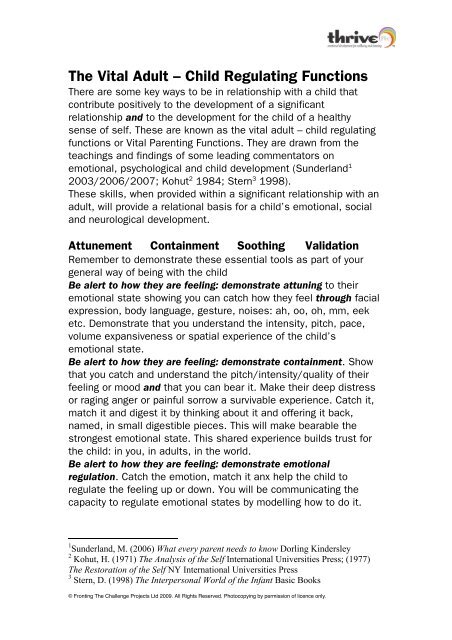 Vital Parental or Adult-Child Regulating Functions - Thrive