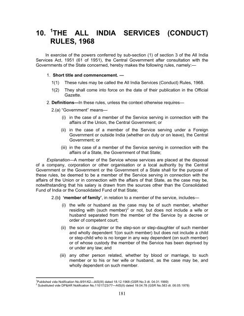 (Conduct) Rules, 1968 - Ministry of Home Affairs