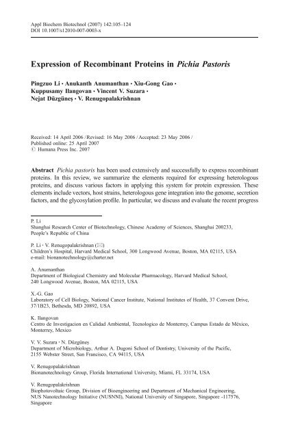 Expression Of Recombinant Proteins In Pichia Pastoris