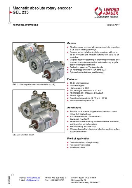 Magnetic absolute rotary encoder GEL 235 - Lenord + Bauer