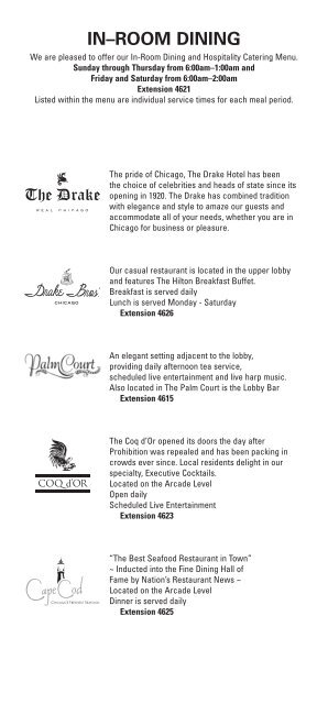 in-room service menus - 5.25x10 - The Drake Hotel