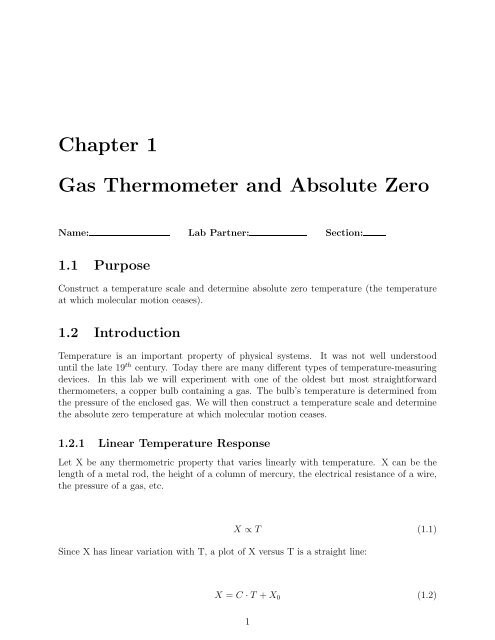 Chapter 1 Gas Thermometer and Absolute Zero - Physics