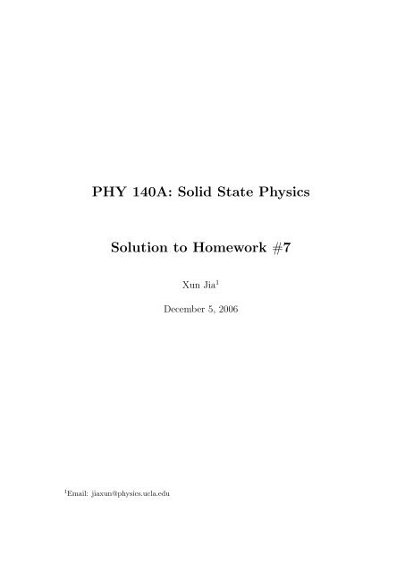 PHY 140A: Solid State Physics Solution to Homework #7 - UCLA