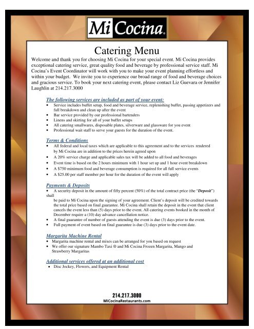 Full Service Catering Menu - Mi Cocina