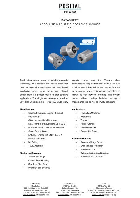 datasheet absolute magnetic rotary encoder ssi - FRABA Posital