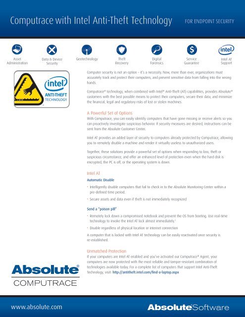 Computrace with Intel Anti-Theft Technology ... - Absolute Software