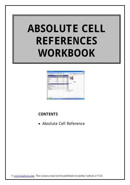 ABSOLUTE CELL REFERENCES WORKBOOK - Teach ICT