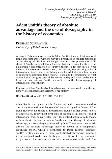 Adam Smith's theory of absolute advantage and the use of ...