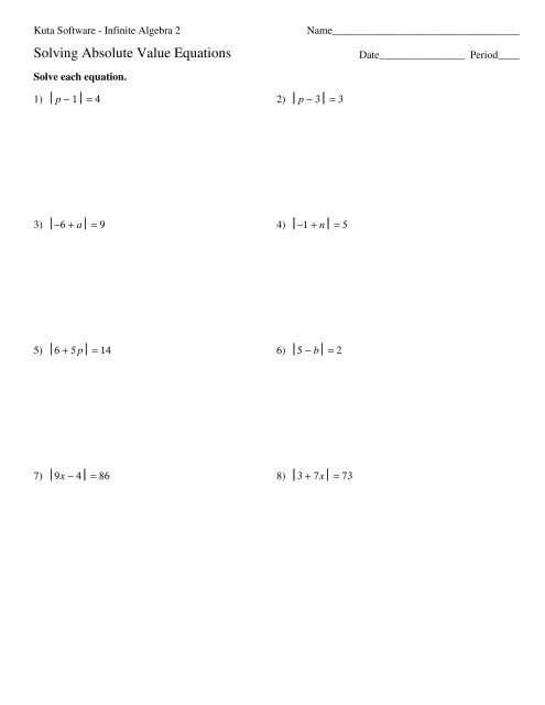 Solving Equations Involving Absolute Value Worksheet Tessshebaylo