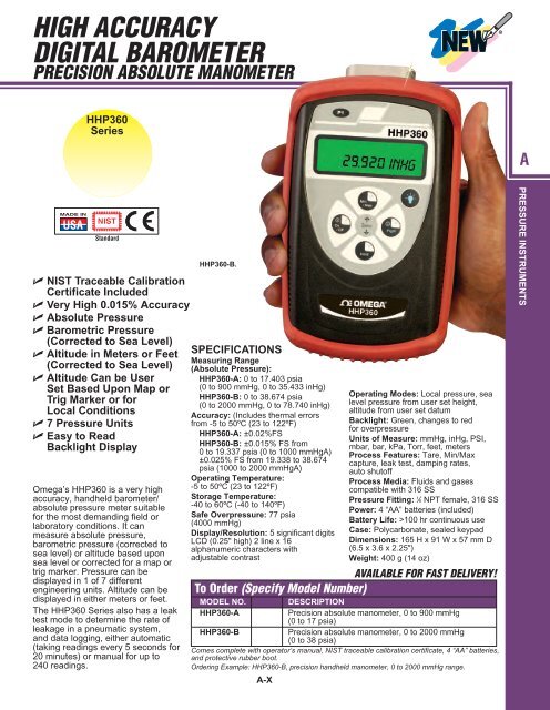 high accuracy digital barometer precision absolute ... - Omega