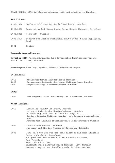 Curriculum Vitae PDF Download deutsch Diana Dudek