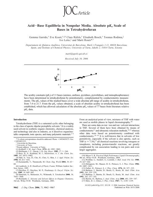 Acid-Base Equilibria in Nonpolar Media. Absolute pKa Scale ... - iSites
