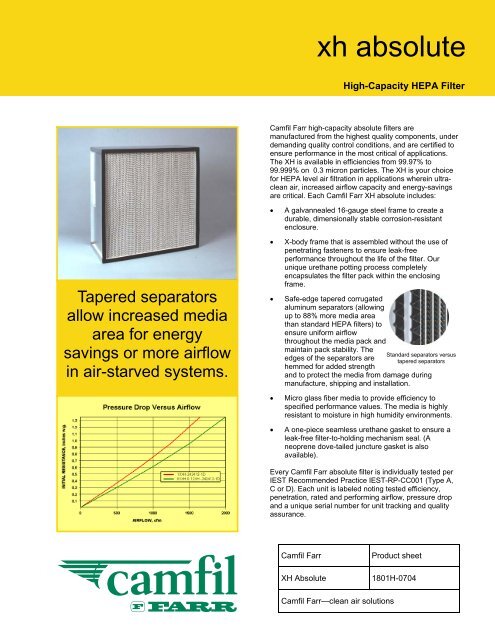 Camfil Farr xh absolute High Capacity HEPA Filter - Filter Sales ... Camfil Farr xh absolute High Capacity HEPA Filter - Filter Sales ...
