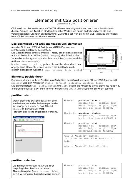 Elemente Positionieren mit CSS [PDF | 202KB]