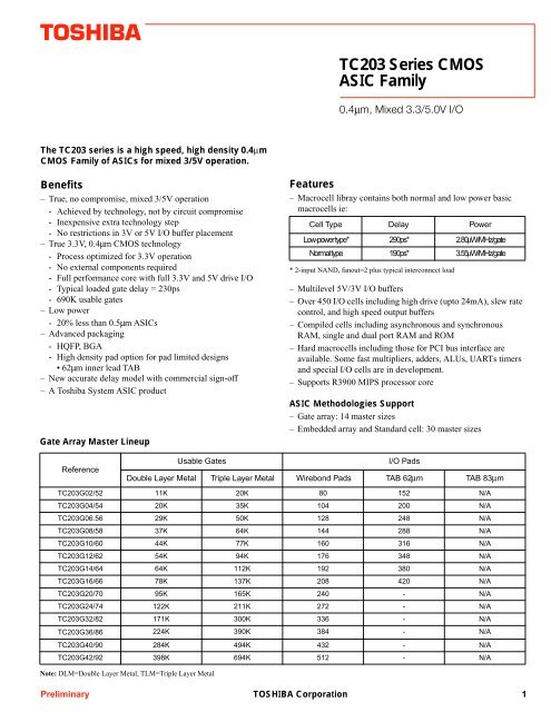 (3V/5V) CMOS ASIC Technology (TC203 - Toshiba Components