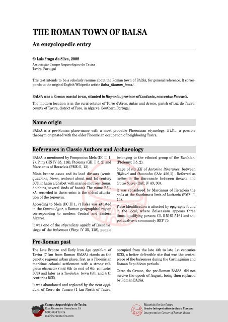 THE ROMAN TOWN OF BALSA - Campo Arqueológico de Tavira